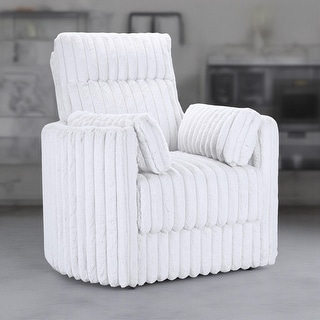 Ezo Swivel Accent Chair, Channel White Polyester Corduroy, 2 Pillows ...