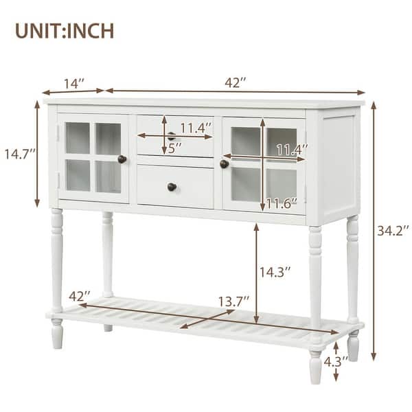Farmhouse Rustic Solid Wooden Console Table with Bottom Shelf and Glass ...