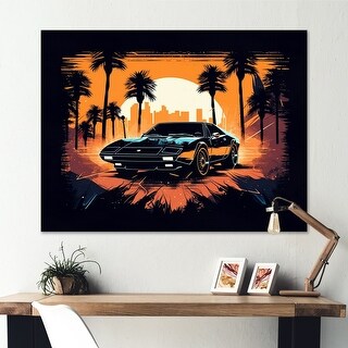 Designart "Lambo Fast Car Sunset" Retro Car Canvas Wall Art - Bed Bath ...
