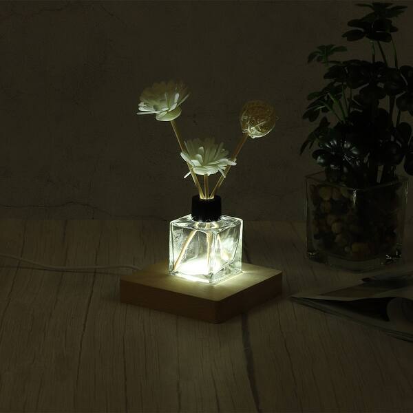 LED Wooden Ball Stand Holder Display Base 10x10x2cm White Light Square ...