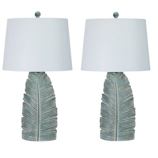 Pair of 26in Casual Blue Resin Table Lamp with Decorator Shade - Bed ...