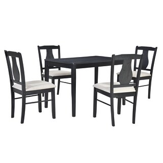 5-Piece Dining Set, Wood Rectangular Table and 4 Upholstered Chairs for ...