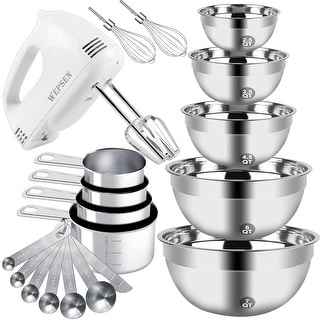 Hand Mixer Electric Mixing Bowls Set, 5 Speeds Handheld Mixer with 5 ...