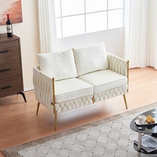 Loveseat Settee Upholstered Reclining Loveseat with Metal Frame, White ...