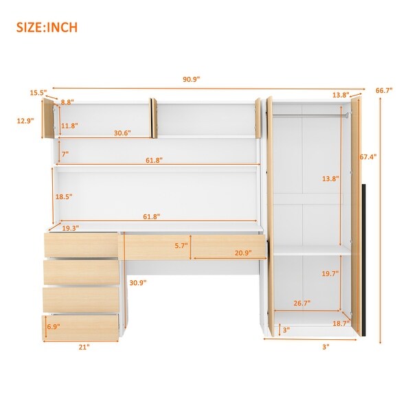 Versatile Study Desk Wardrobe All in one Bedroom Furniture Set 6 Drawers Dresser and Armoire Closet Cabinet Combo Set Natural On Sale Bed Bath Beyond 41866156