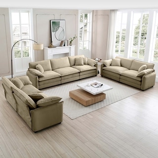 Modern Upholstery Large Deep Sofa 3 Pieces Set, Two 2-Seater Sofas and ...