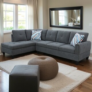 Modern Flannel L-Shaped Left-Facing Sectional Couch with Chaise - Bed ...