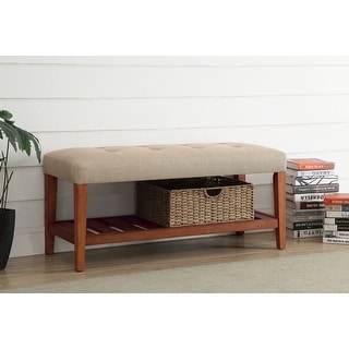 Charla Beige Fabric & Oak Finish Bench - Bed Bath & Beyond - 43016840