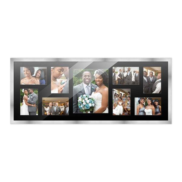 12x32 Silver Wood Collage Frame with a Black Mat for 8x10 & 4x6 - Bed ...