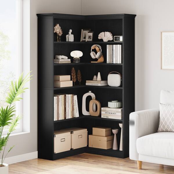 Large L Shaped Full Panel 5 Tier Corner Bookcase Display Shelf - Bed ...