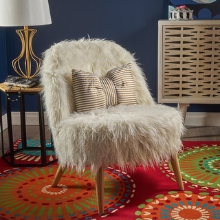 Roomfitters Faux Fur Accent Chair with Curved Back and Wood Legs, Cozy ...