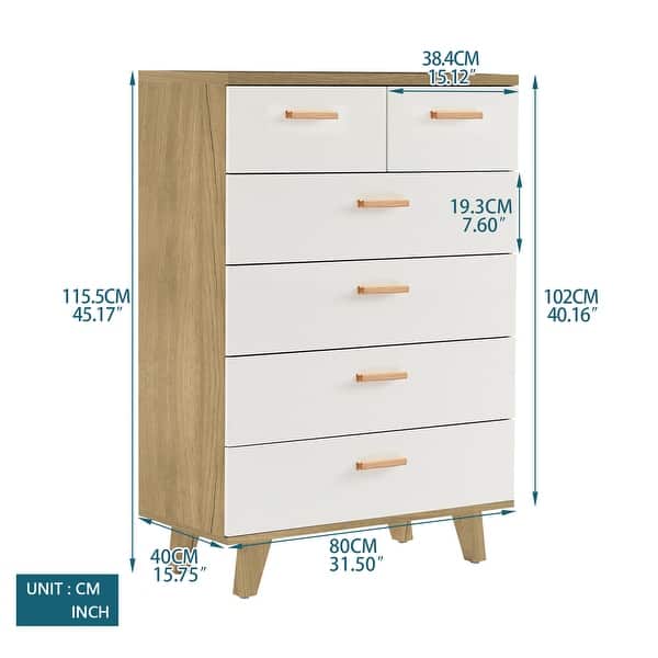 Solid Wood 6-Drawer Dresser Cabinet, Modern Design, Strong and Spacious ...