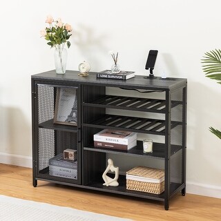 Wood and Steel Bar Cabinet with Wine Racks & Stemware Holder and UAB ...