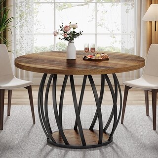 46 Inch Round Dining Table, Farmhouse Wood Kitchen Table with Sturdy ...