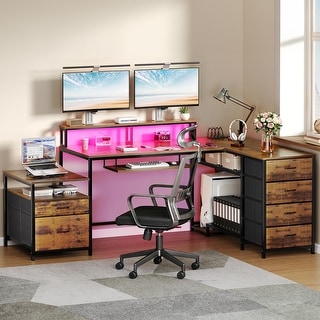 Moasis 72" L Shaped Computer Desk with Monitor Stand, Home Office LED ...
