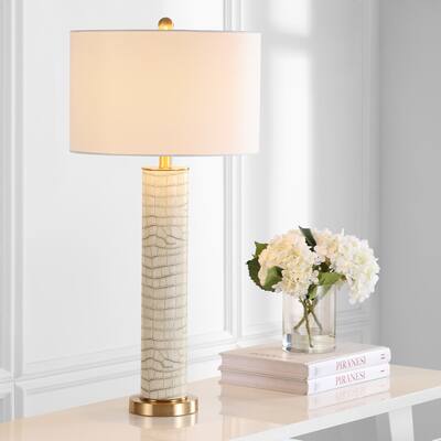 SAFAVIEH Lighting 32-inch Ollie Faux Snakeskin Cream Table Lamp (Set of ...
