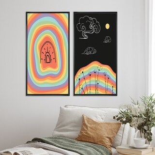 Designart "Retro Geometrical Rainbow Shapes I" Abstract Framed Art Set ...
