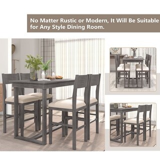 Rectangular 5-Piece Wood Fixed Dining Table Set with Linen Chairs,Grey ...