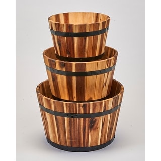 Nested Wood Barrel Planters with Natural Oil, Set of 3 - 11 - Bed Bath ...