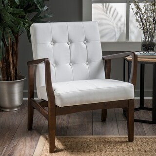White Leather Accent Chairs Modern Arm Chairs Wooden Lounge Chair - Bed ...