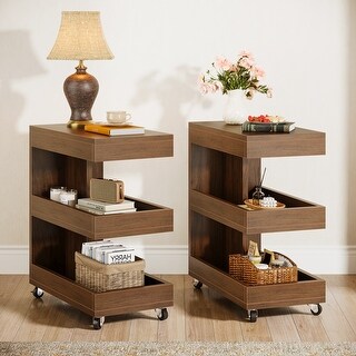 Rolling End Table Set of 2, Sofa Side Table with Lockable Wheels - Bed Bath & Beyond - 42451302