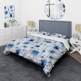 Designart "Industrial Blue Matrix Geometric Pattern" White Modern ...