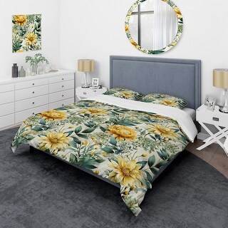 Designart "Botanical Ferns In Green And Yellow I" White cottage bed ...