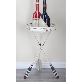 White Metal Distressed Striped Paddle Accent Table with Navy and Red ...