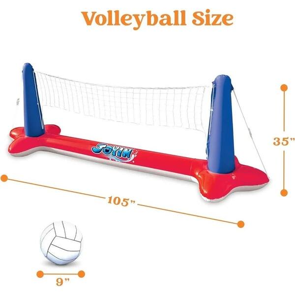 Joyfy Red Inflatable Pool Float Set Volleyball Net & Basketball Hoops ...