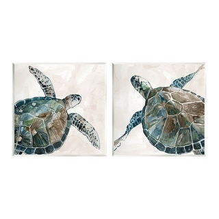 Stupell Aquatic Sea Turtles Swimming 2 Piece Wall Plaque Art Set ...