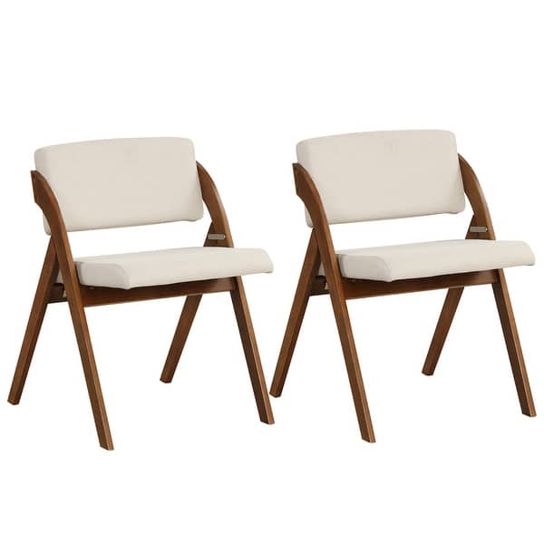 Gymax Set of 2 Dining Chairs Folding Kitchen Chair w/ Rubber Wood Legs ...