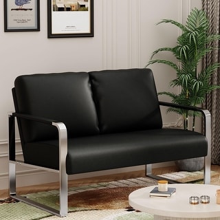 small LoveSeat sofa, Mini Couch leather loveseat for small spaces Faux ...