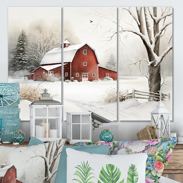 Designart "Red Barn Scenery In Winter IV" Farmhouse / Country Canvas ...