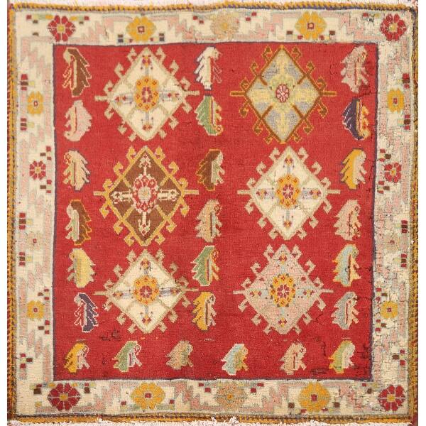 Shiraz Persian Vintage Square Rug Handmade Red Traditional Wool Carpet ...