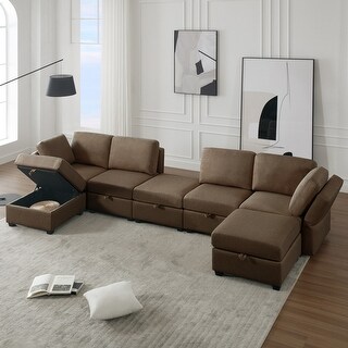 Brown 7-Pieces U-Shaped Modular Sectional Storage Sofa Set with ...