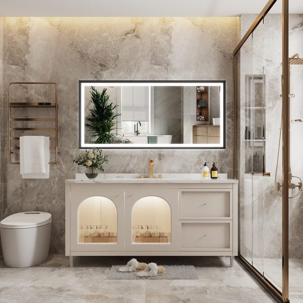 Wall Mounted Back Light Bathroom Framed LED Mirror Anti- Fog With ...