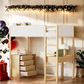 Soft Padding Loft Bed with Storage Shelf, Drawers, and Convertible Desk ...