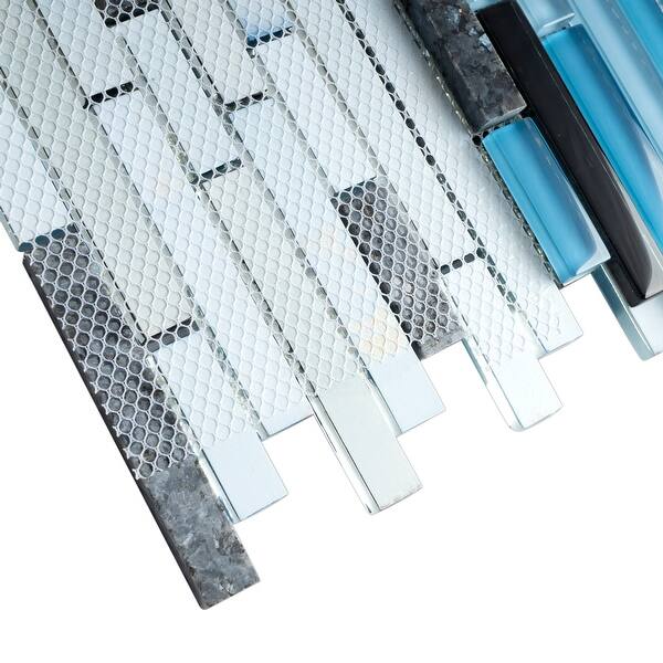 TileGen. Slender Random Sized Mixed Material Tile in Blue/Grey Wall ...