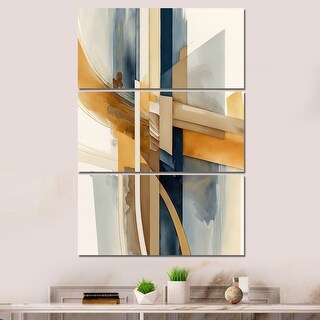 Designart "Modern Blue And Gold Abstract I" Modern Transitional Canvas ...