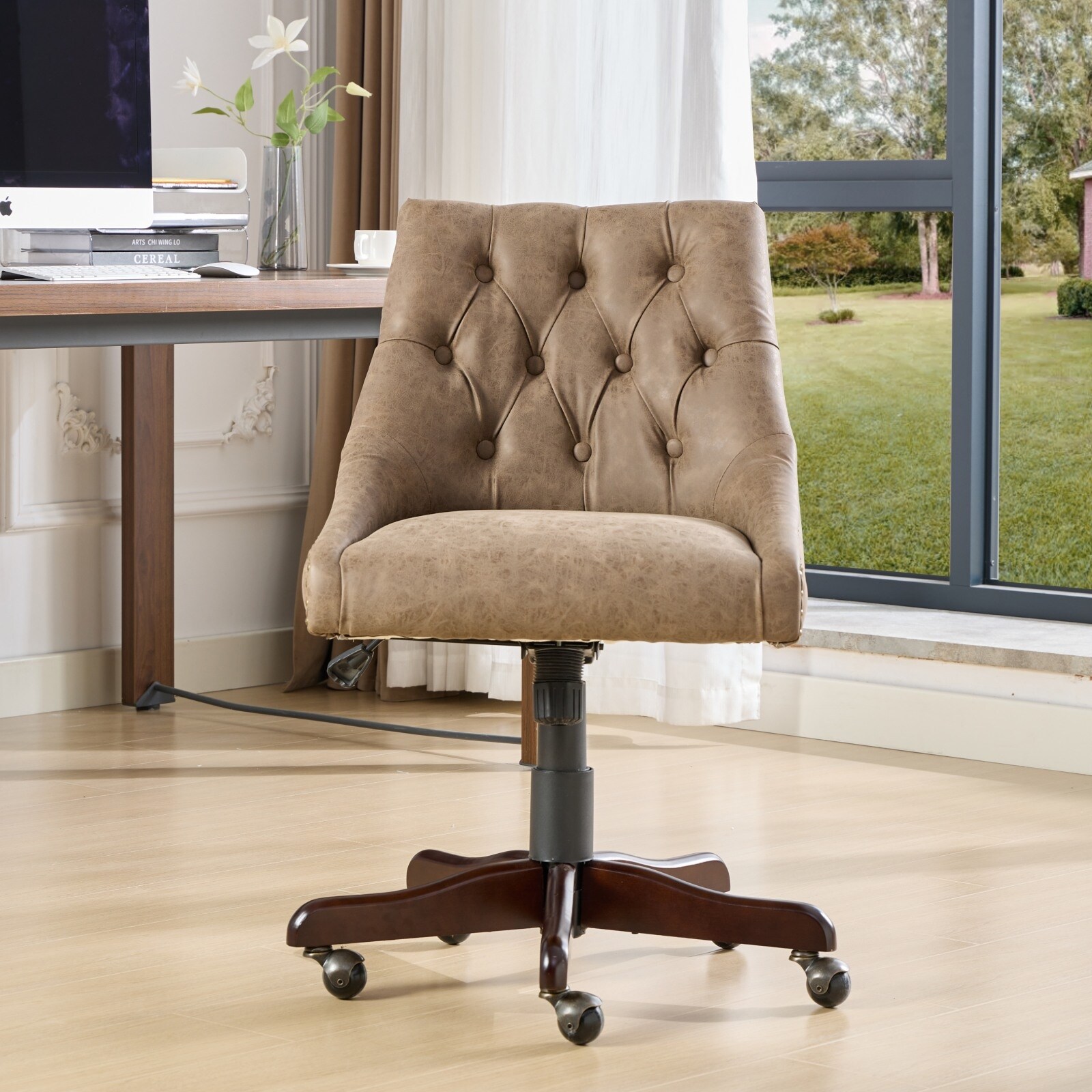 Medieval Retro Style Sheepskin Pattern Fabric Home Office Chair with Lift Swivel and Recline Functions