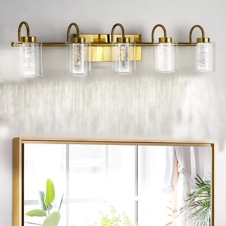 Mid-century Modern Brushed Gold Vanity Lights with Crystal Bubble Glass ...
