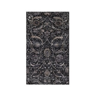 Shahbanu Rugs Phantom Black Soft Pile Hand Knotted Sickle Leaf Design ...