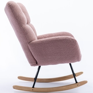 Soft Velvet Fabric Rocking Chair, Comfy Wingback Glider Rocker, Pink ...