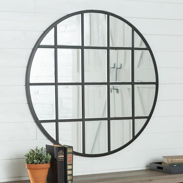 Middlebrook Designs 40-Inch Round Windowpane Mirror - Black - On Sale ...