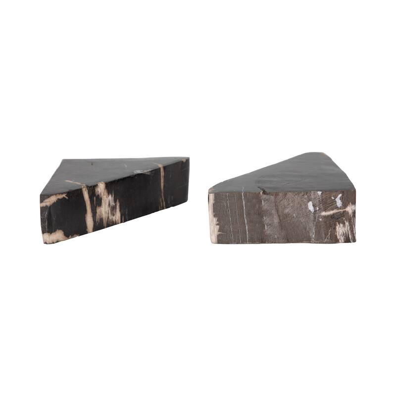 Wooden Triangular Petrified Bookends - Set of 2, Brown, 6" - 6.0 ...