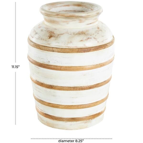 Brown Mango Wood Distressed Decorative Vase with Horizontal Ridges ...