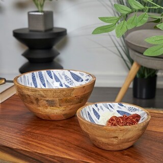 Blue Mango Wood Handmade Nesting Decorative Bowl Decorative Bowl (Set ...