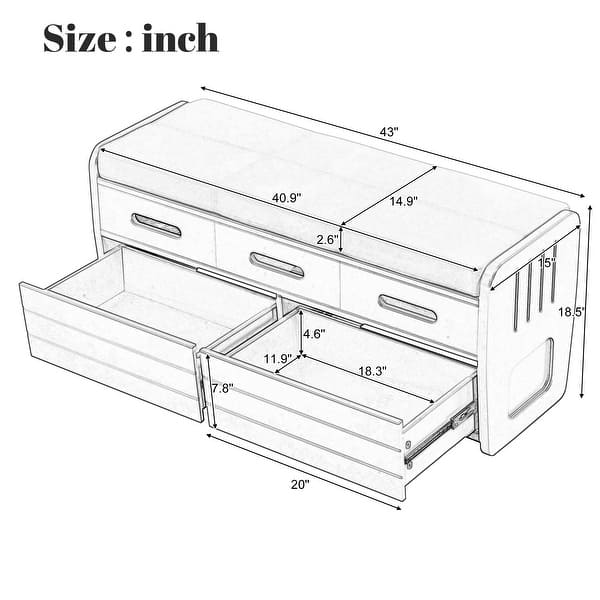 Rustic Storage Bench Shoe Bench with 2 Drawers and 3 False Drawers at ...