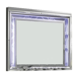 Wall Mirror With Led Light And Wooden Frame Silver Saltoro Sherpi - 2 ...