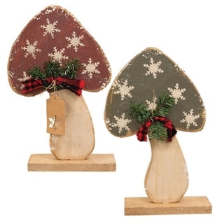 Rustic Wood Glitter Snowflake Mushroom with Bow on Base - 2 Asstd. - 8 ...